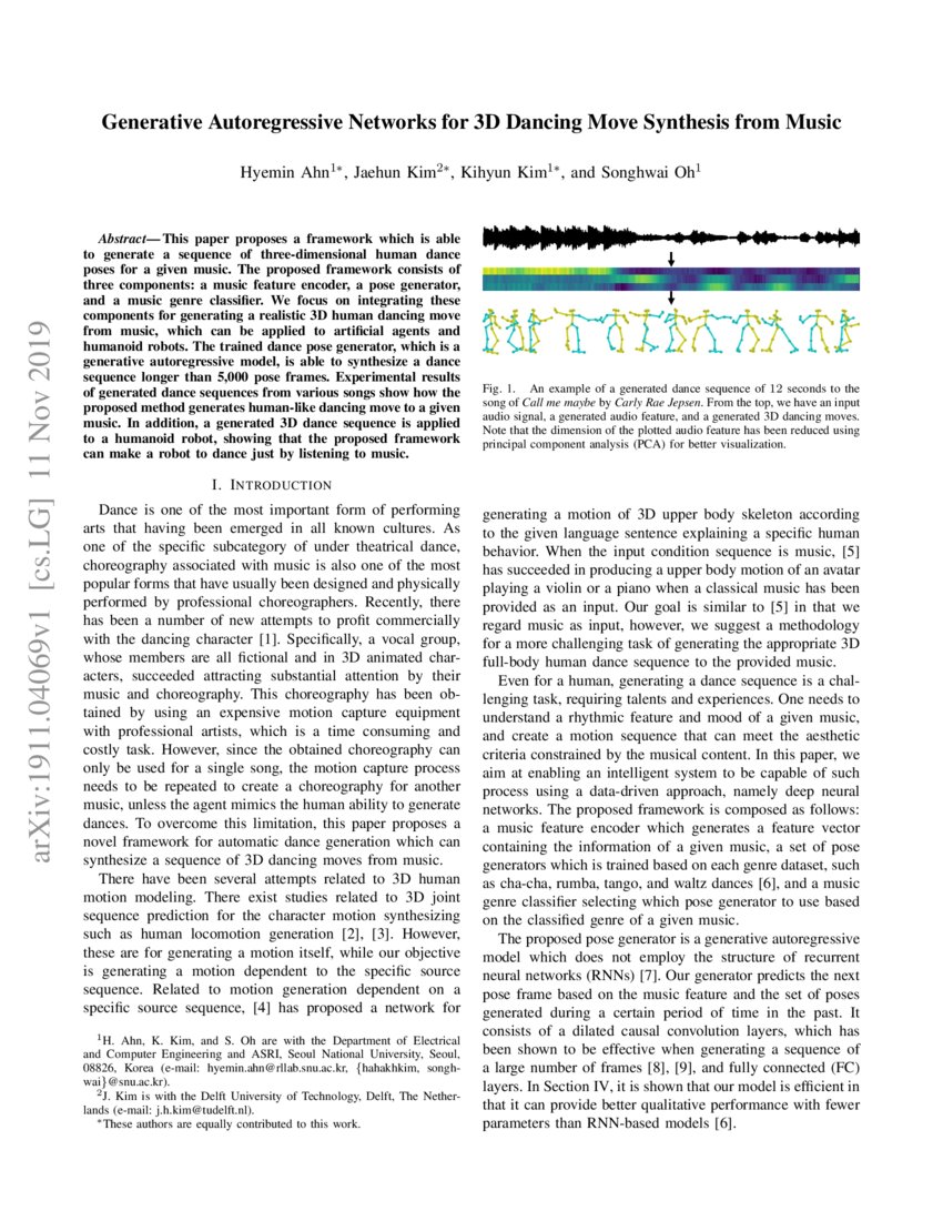 Generative Autoregressive Networks for 3D Dancing Move Synthesis from Music | DeepAI