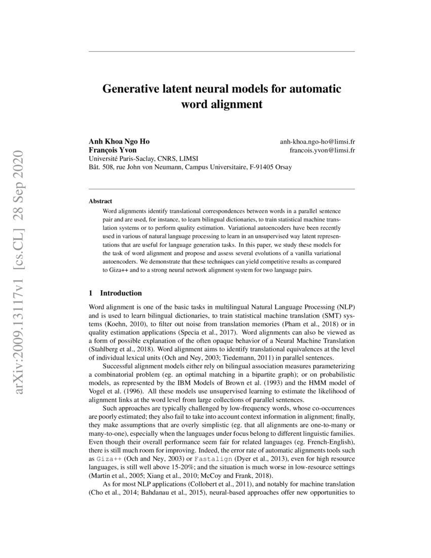 Generative Latent Neural Models For Automatic Word Alignment Deepai