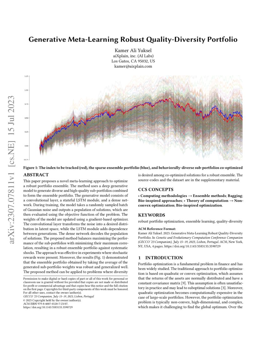 Generative Meta-Learning Robust Quality-Diversity Portfolio | DeepAI