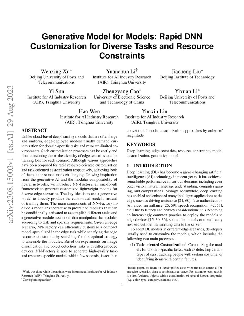 Generative Model for Models: Rapid DNN Customization for Diverse Tasks ...