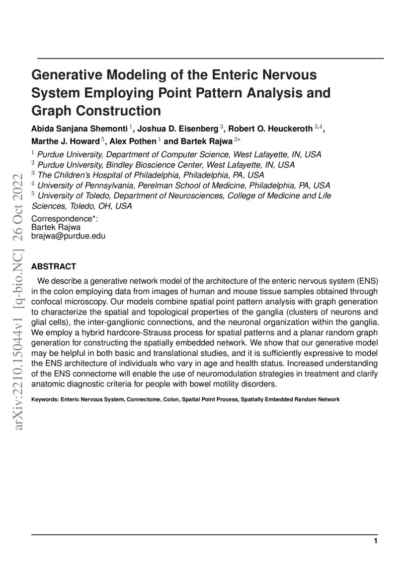 Generative modeling of the enteric nervous system employing point pattern analysis and graph ...