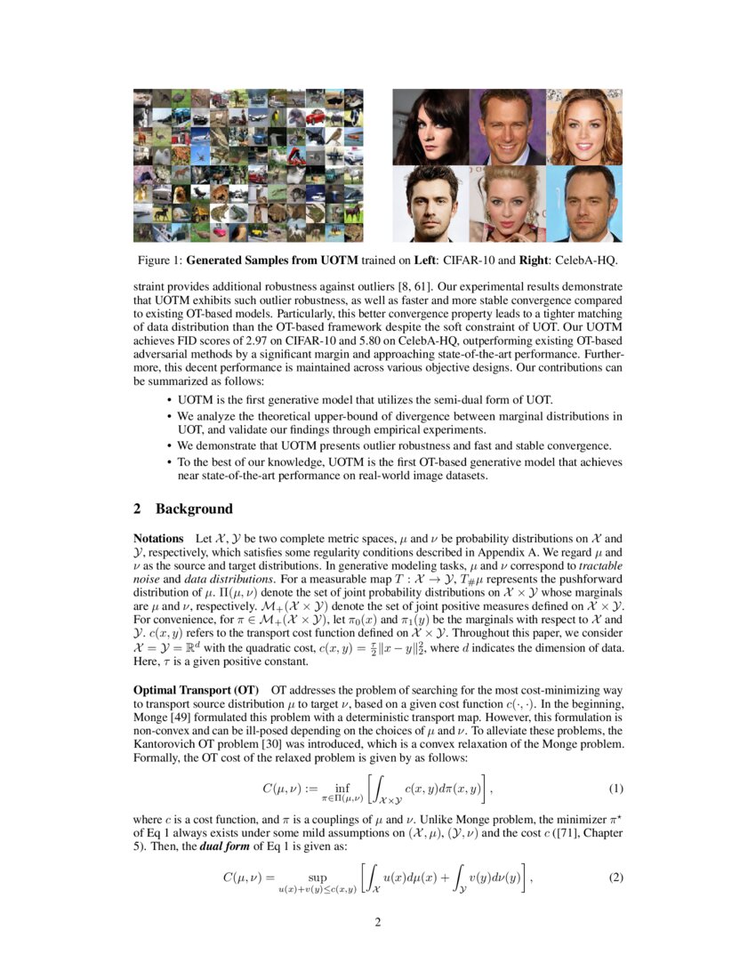 Generative Modeling Through The Semi Dual Formulation Of Unbalanced Optimal Transport Deepai