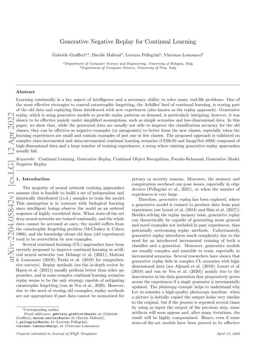 Generative Negative Replay for Continual Learning | DeepAI