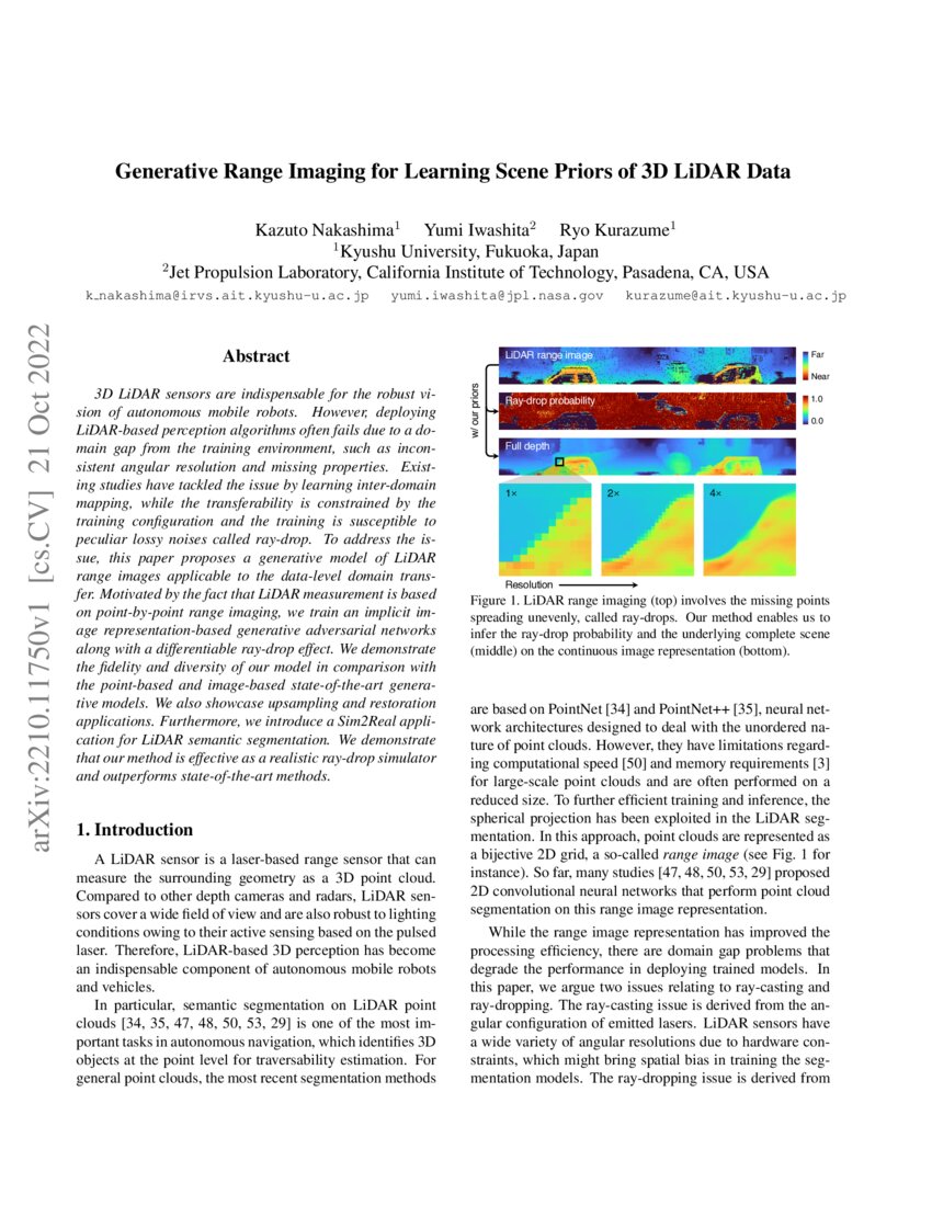 Generative Range Imaging for Learning Scene Priors of 3D LiDAR Data | DeepAI