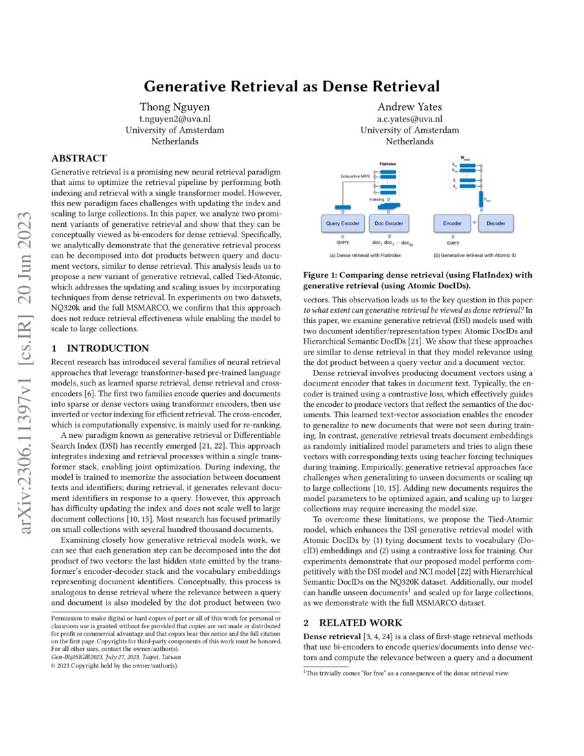 Generative Retrieval As Dense Retrieval Deepai