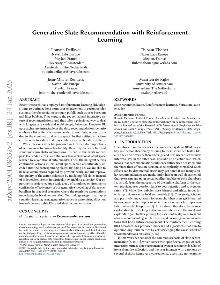Generative Slate Recommendation with Reinforcement Learning | DeepAI