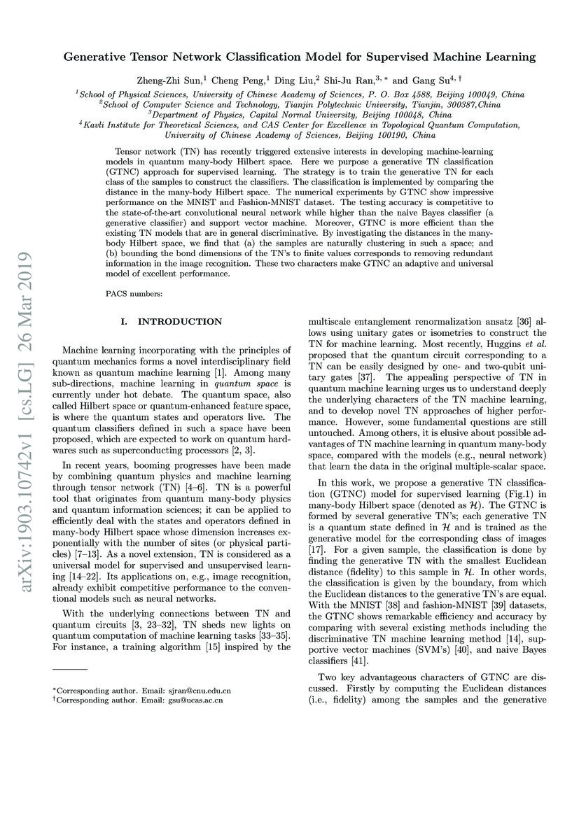 Generative Tensor Network Classification Model for Supervised Machine Learning | DeepAI