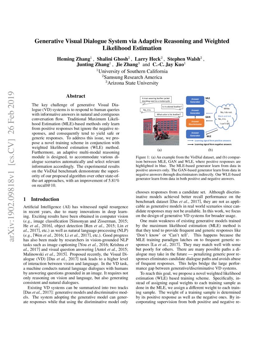 Generative Visual Dialogue System via Adaptive Reasoning and Weighted ...