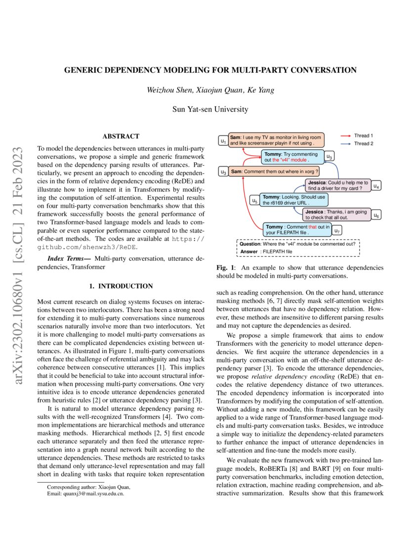 Generic Dependency Modeling For Multi Party Conversation Deepai