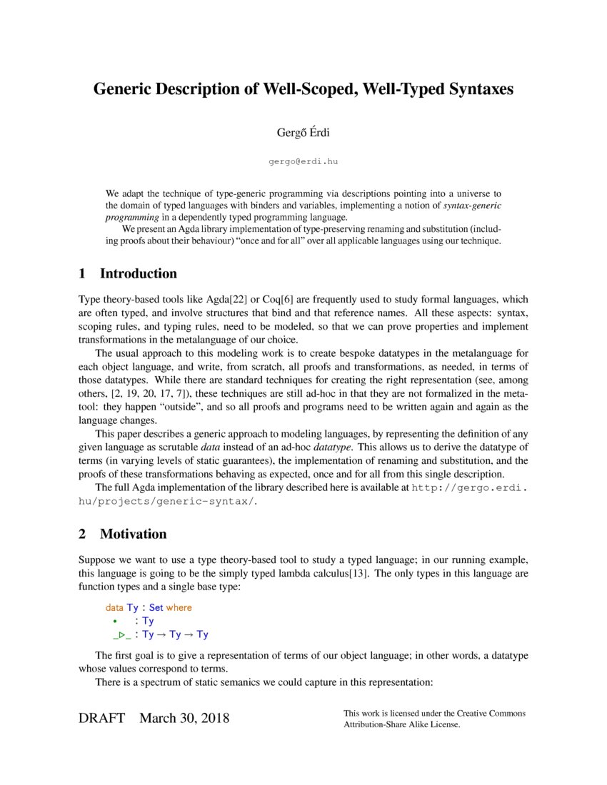 Generic Description of Well-Scoped, Well-Typed Syntaxes | DeepAI