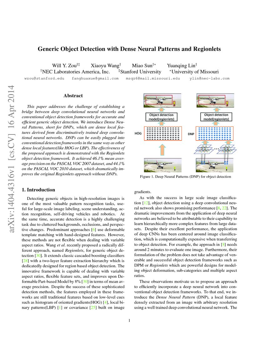 Generic Object Detection With Dense Neural Patterns And Regionlets Deepai