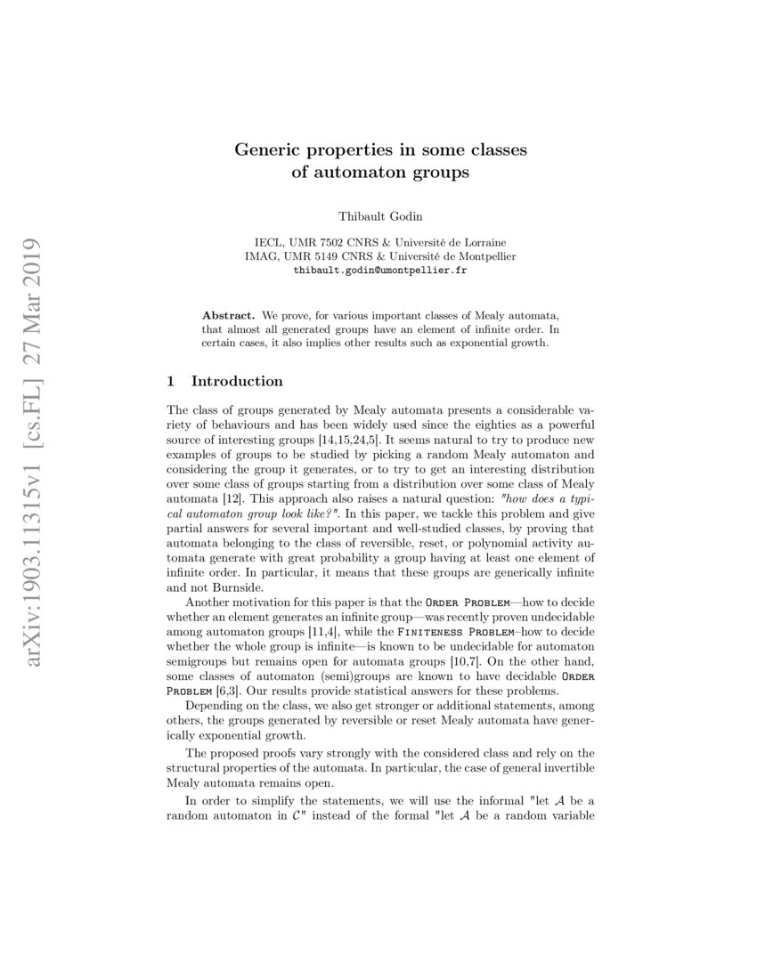 Generic Properties In Some Classes Of Automaton Groups Deepai