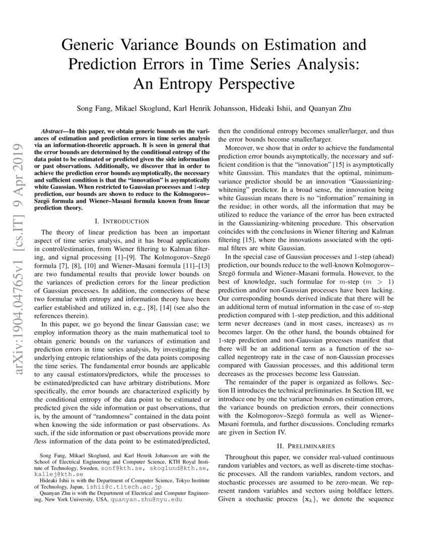 Generic Variance Bounds on Estimation and Prediction Errors in Time ... Generic Variance Bounds on Estimation and Prediction Errors in Time ...
