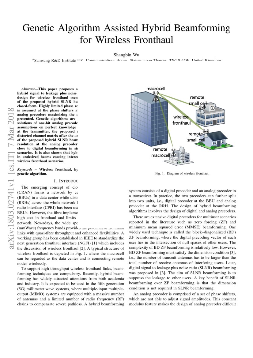 Genetic Algorithm Assisted Hybrid Beamforming for Wireless Fronthaul ...