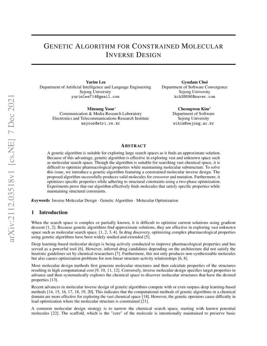 Genetic Algorithm for Constrained Molecular Inverse Design | DeepAI