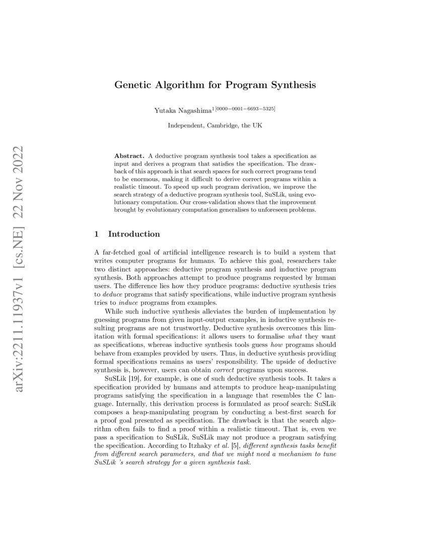 Genetic Algorithm for Program Synthesis | DeepAI Genetic Algorithm for Program Synthesis | DeepAI