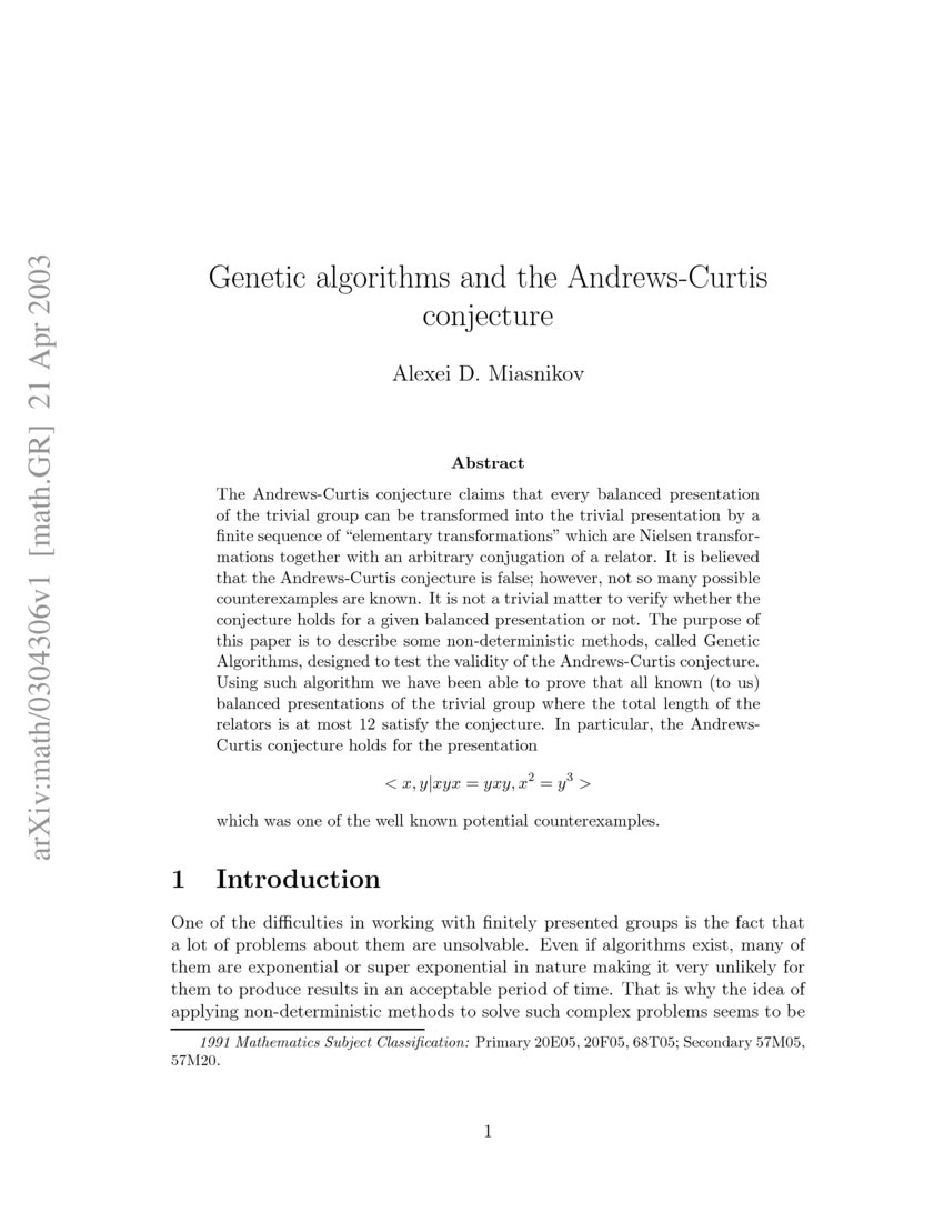 Genetic algorithms and the Andrews-Curtis conjecture | DeepAI