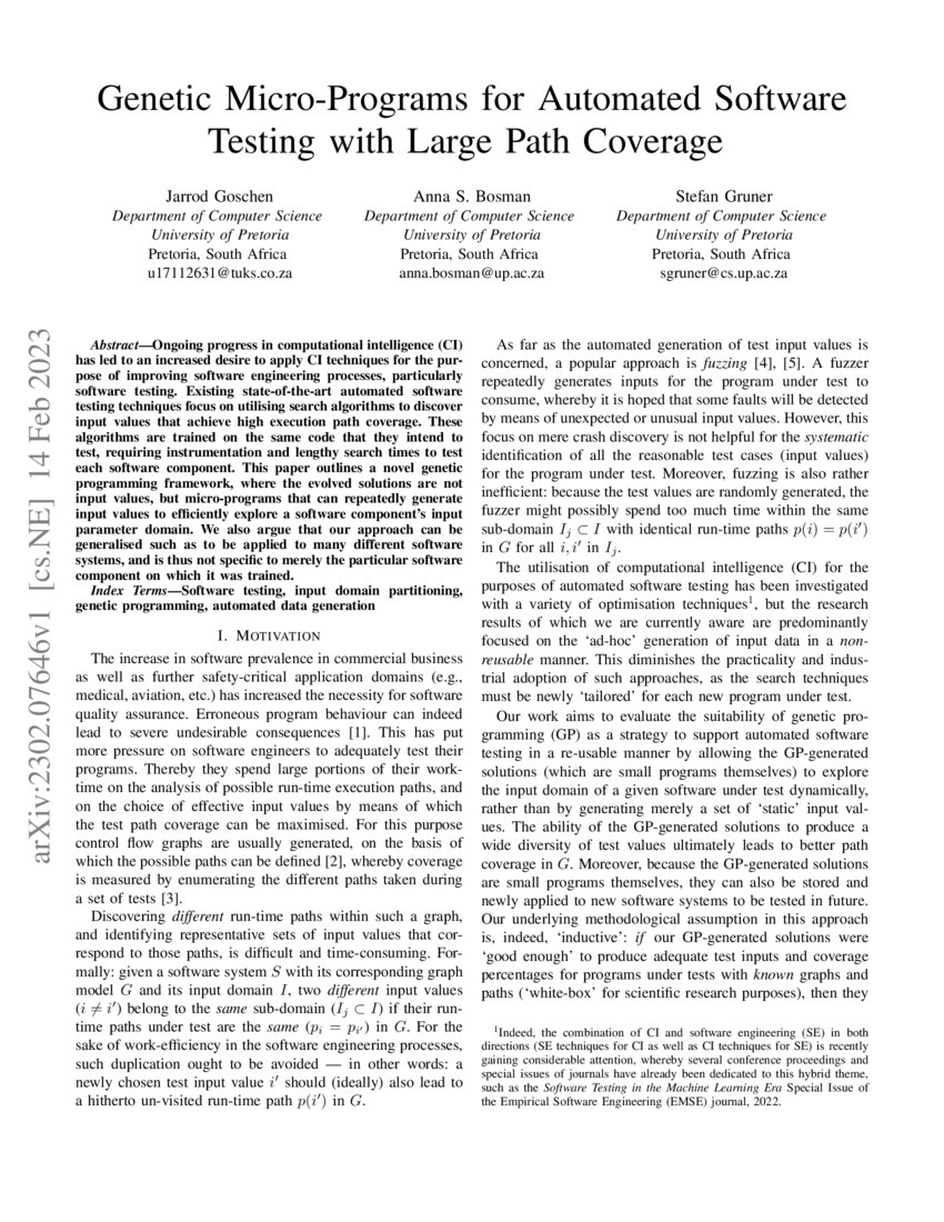 Genetic Micro Programs For Automated Software Testing With Large Path Coverage Deepai