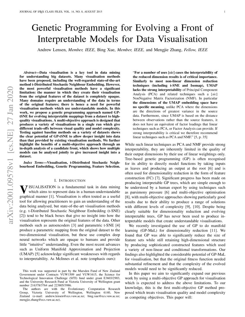 Genetic Programming For Evolving A Front Of Interpretable Models For Data Visualisation Deepai
