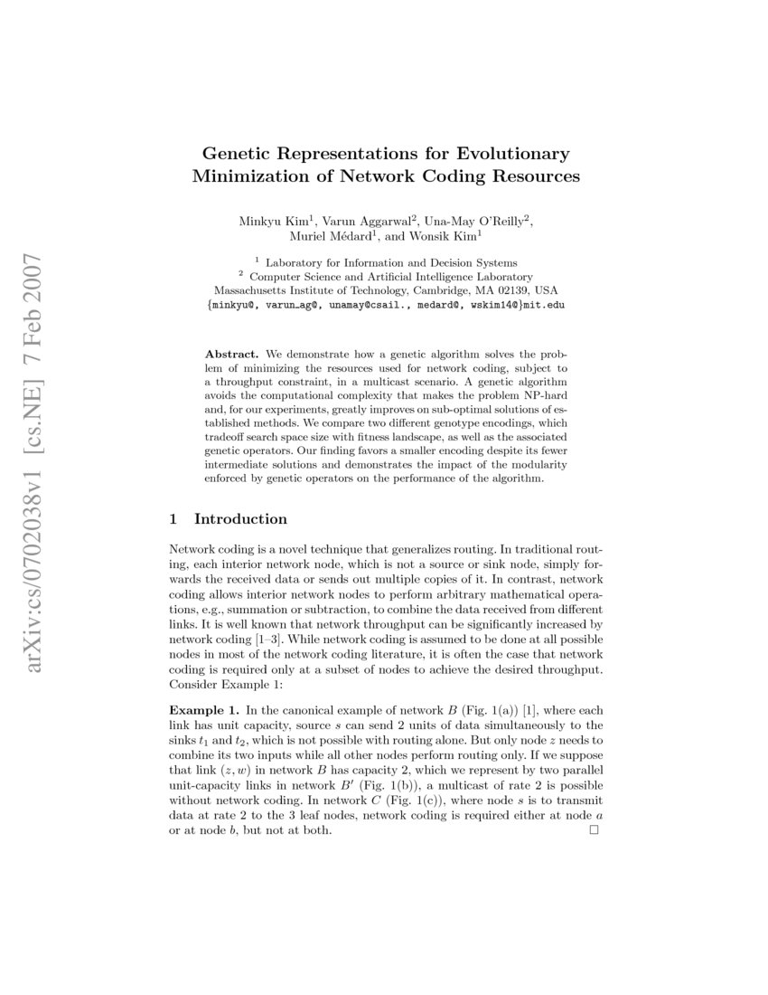 Genetic Representations For Evolutionary Minimization Of Network Coding