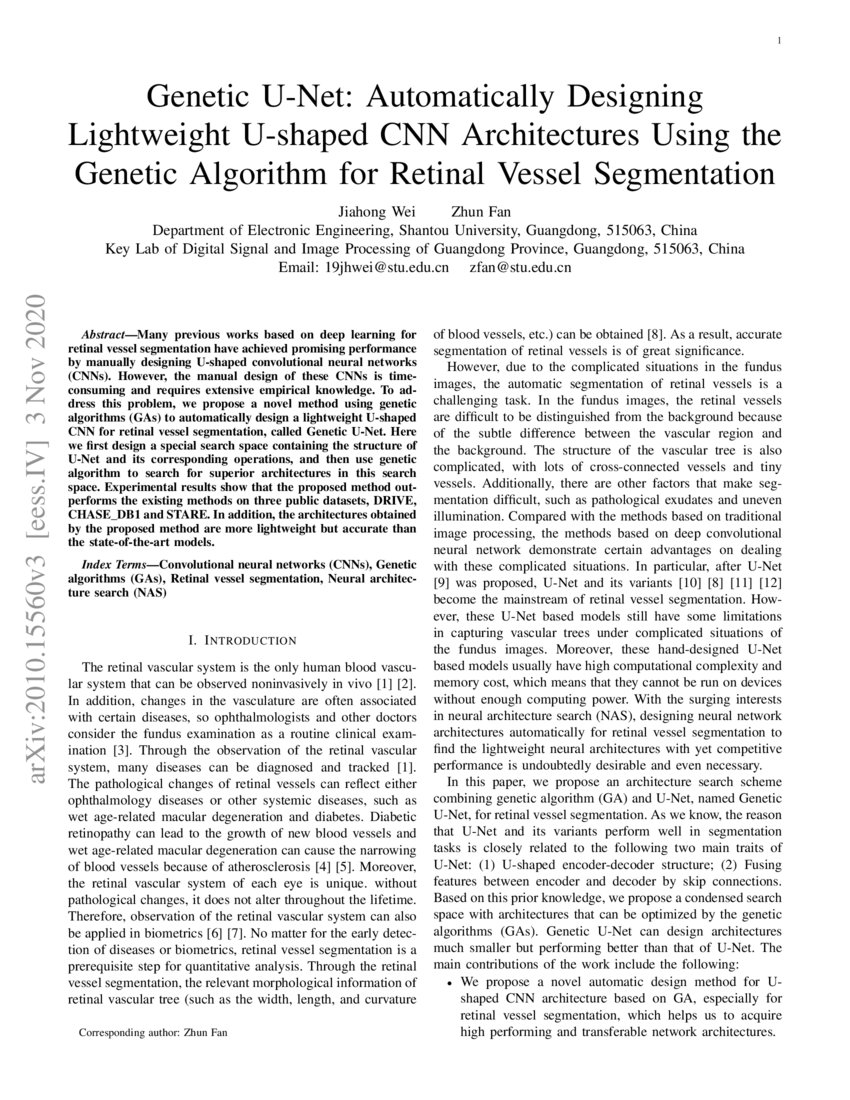 Genetic U Net Automatically Designing Lightweight U Shaped Cnn Architectures Using The Genetic