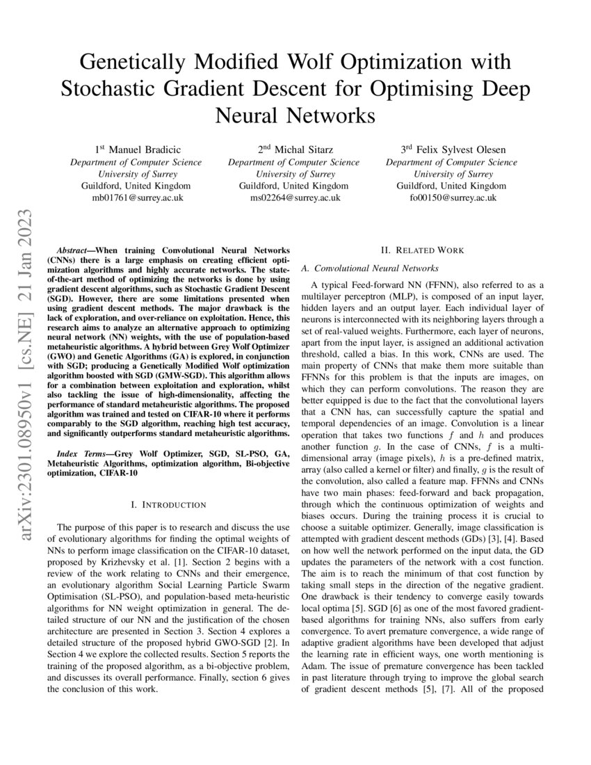Genetically Modified Wolf Optimization with Stochastic Gradient Descent ... Genetically Modified Wolf Optimization with Stochastic Gradient Descent ...
