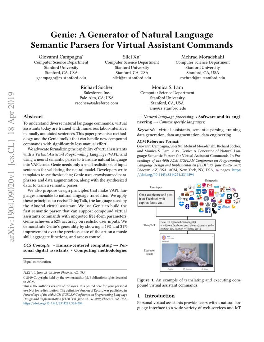 Genie: A Generator of Natural Language Semantic Parsers for Virtual ...