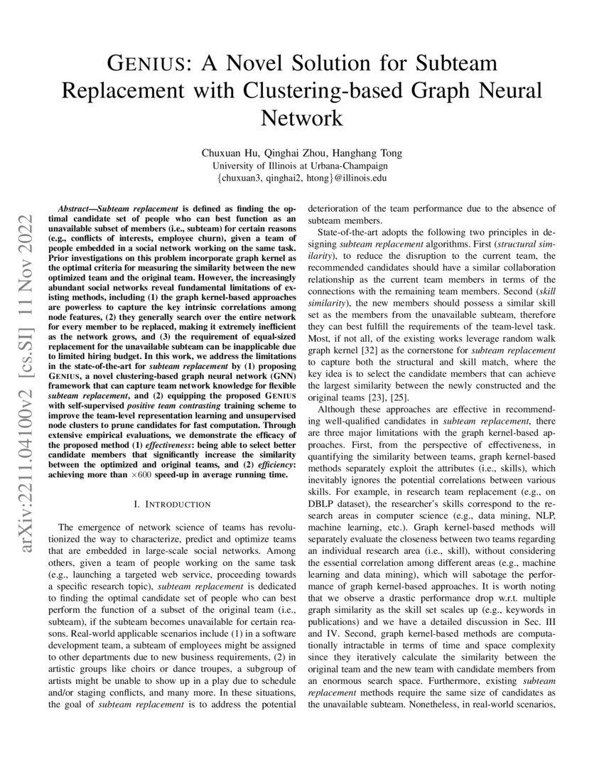 GENIUS: A Novel Solution for Subteam Replacement with Clustering-based ...