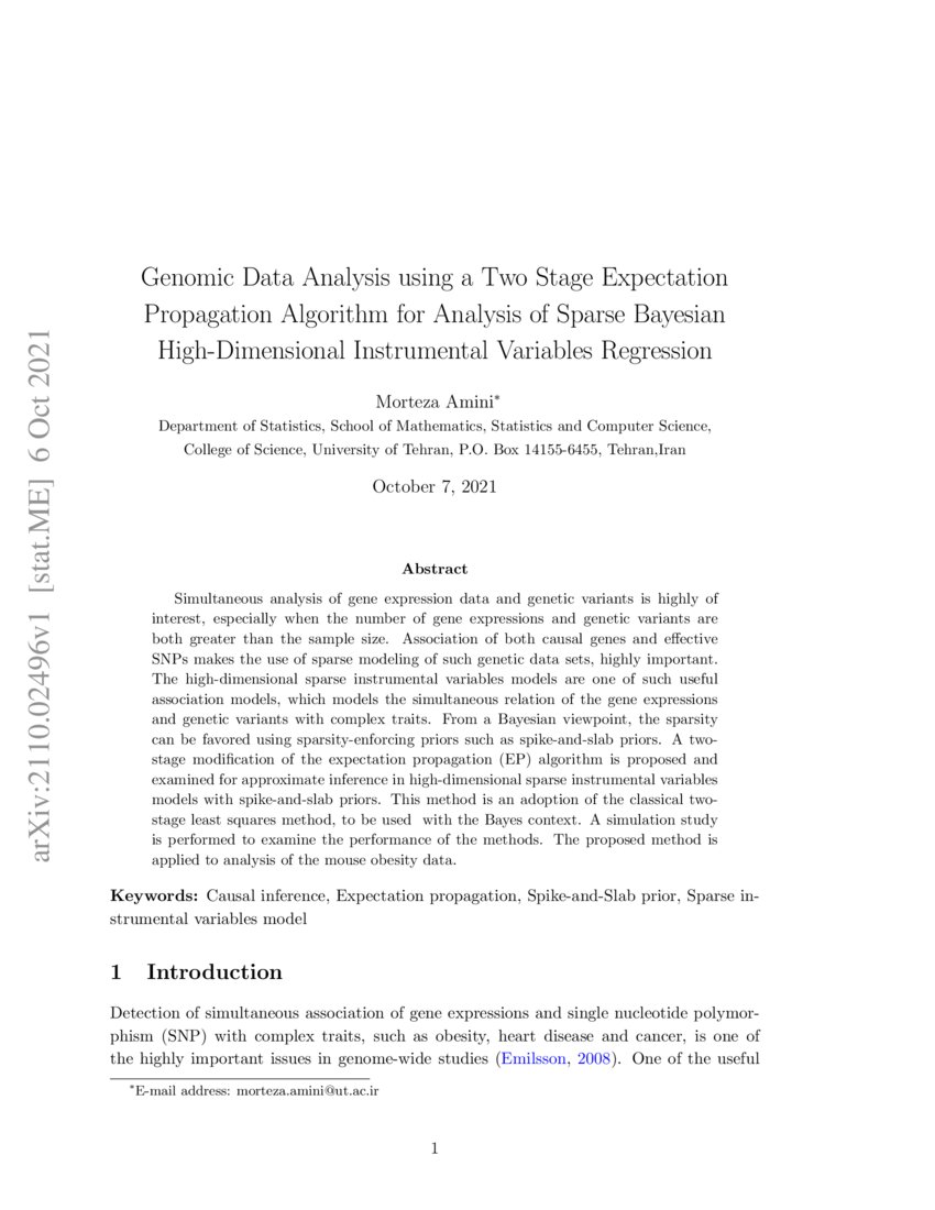 Genomic Data Analysis Using A Two Stage Expectation Propagation Algorithm For Analysis Of Sparse