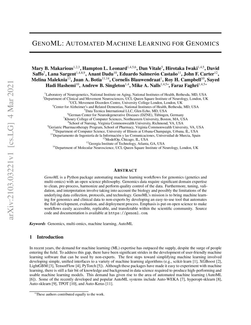 GenoML: Automated Machine Learning for Genomics | DeepAI