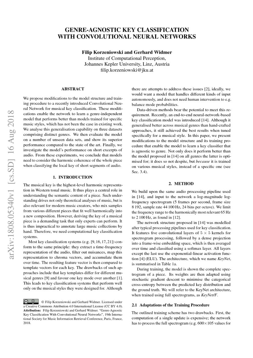 Genre-Agnostic Key Classification With Convolutional Neural Networks | DeepAI