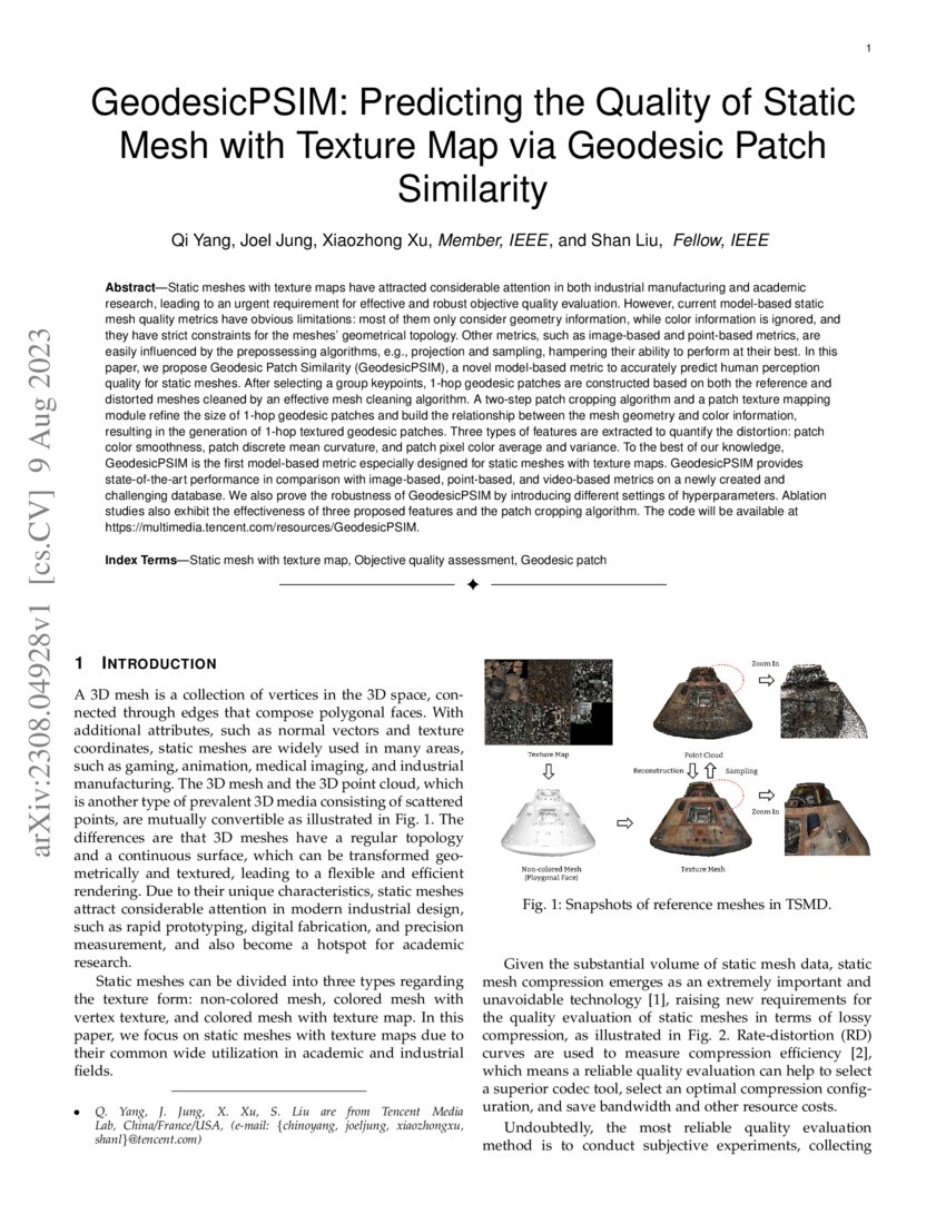 GeodesicPSIM: Predicting the Quality of Static Mesh with Texture Map ...
