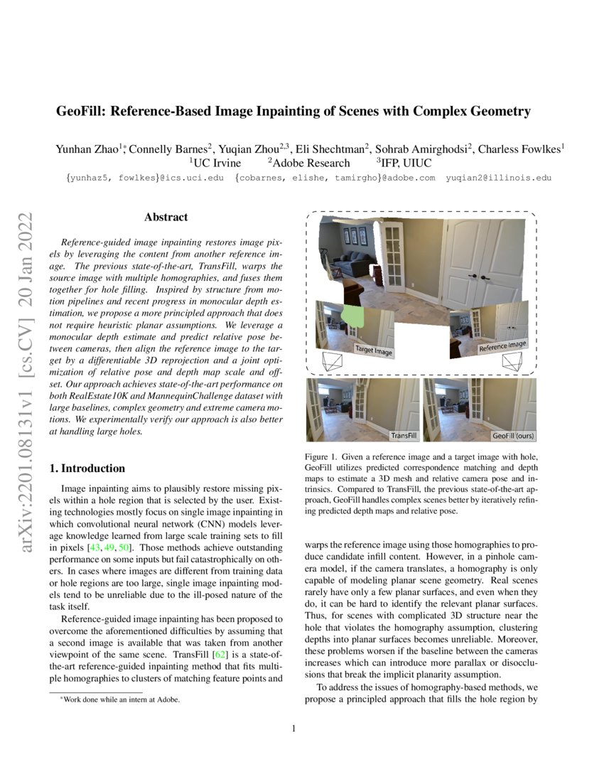 GeoFill: Reference-Based Image Inpainting of Scenes with Complex Geometry | DeepAI