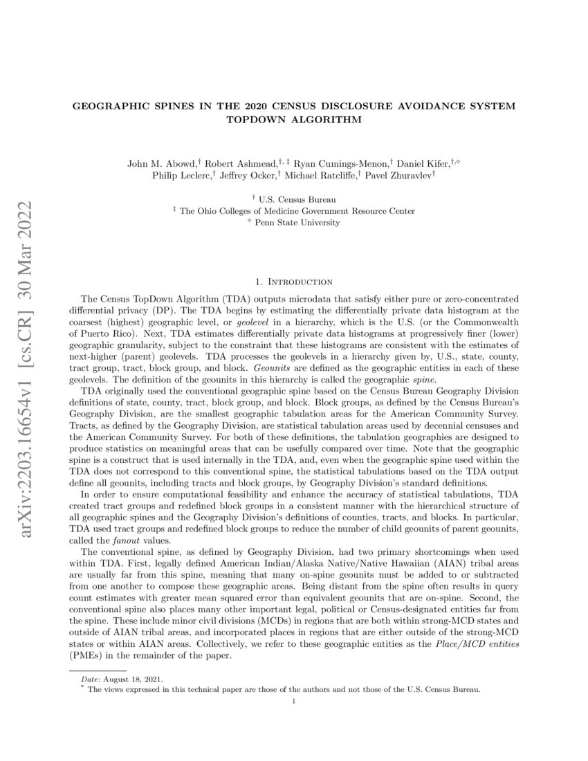 Geographic Spines In The 2020 Census Disclosure Avoidance System