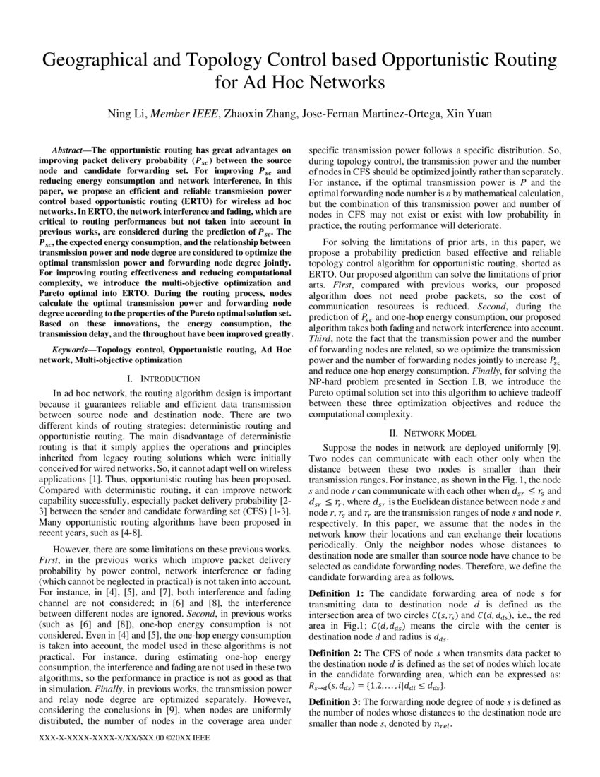 Geographical And Topology Control Based Opportunistic Routing For Ad Hoc Networks Deepai