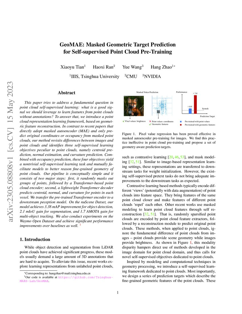 Geomae Masked Geometric Target Prediction For Self Supervised Point Cloud Pre Training Deepai