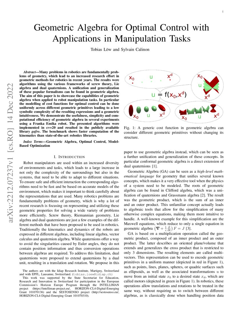 Geometric Algebra for Optimal Control with Applications in Manipulation ...