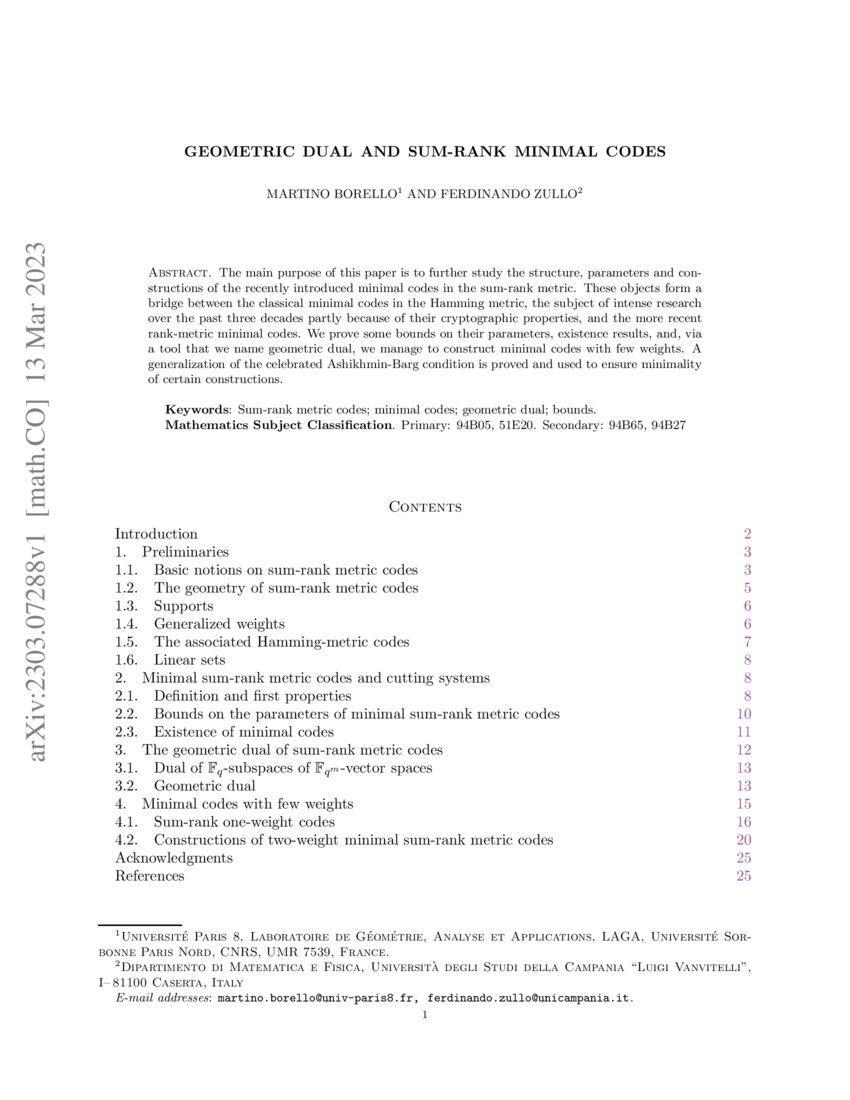 Geometric dual and sum-rank minimal codes | DeepAI
