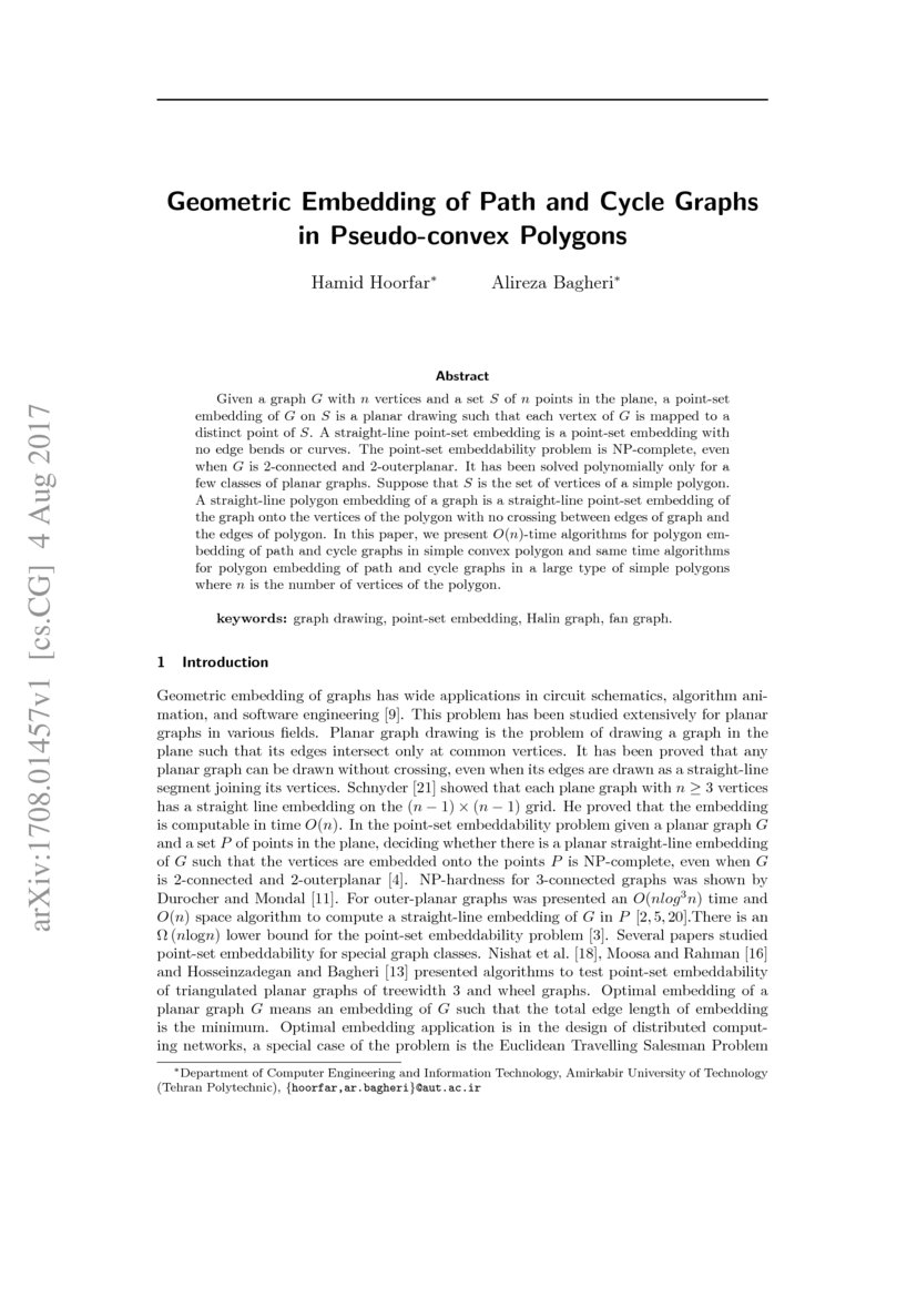 Geometric Embedding of Path and Cycle Graphs in Pseudo-convex Polygons | DeepAI
