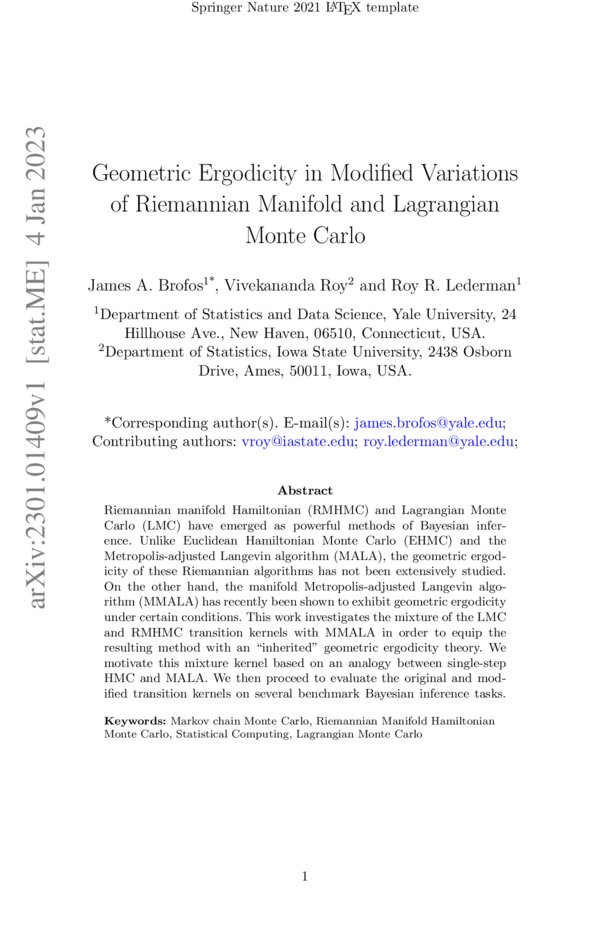 Geometric Ergodicity In Modified Variations Of Riemannian Manifold And