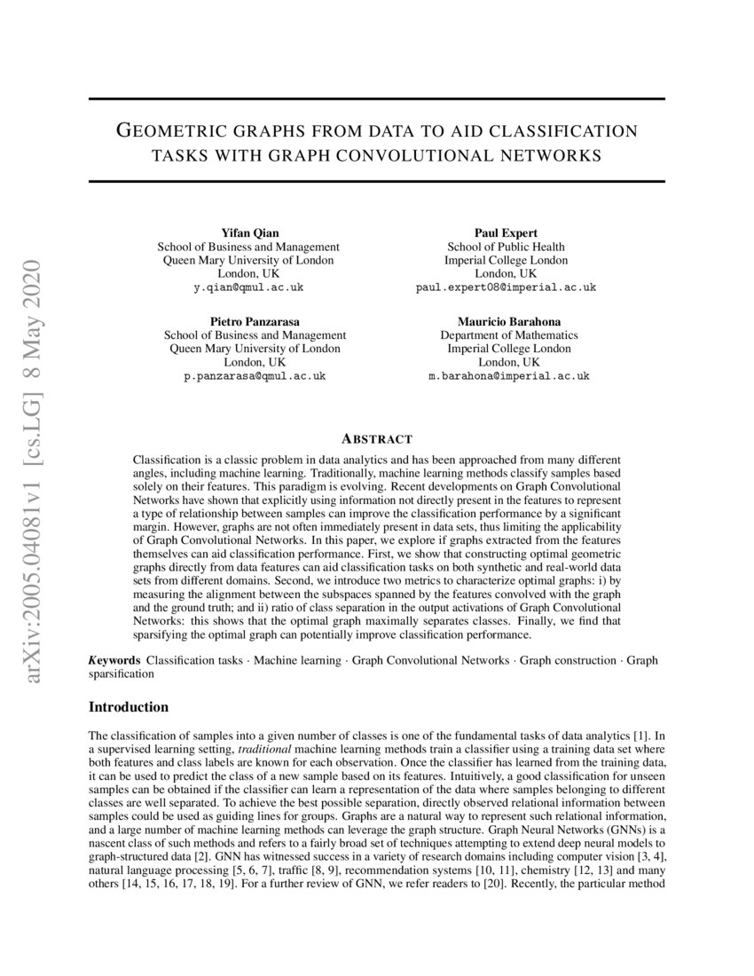 Geometric graphs from data to aid classification tasks with graph ...