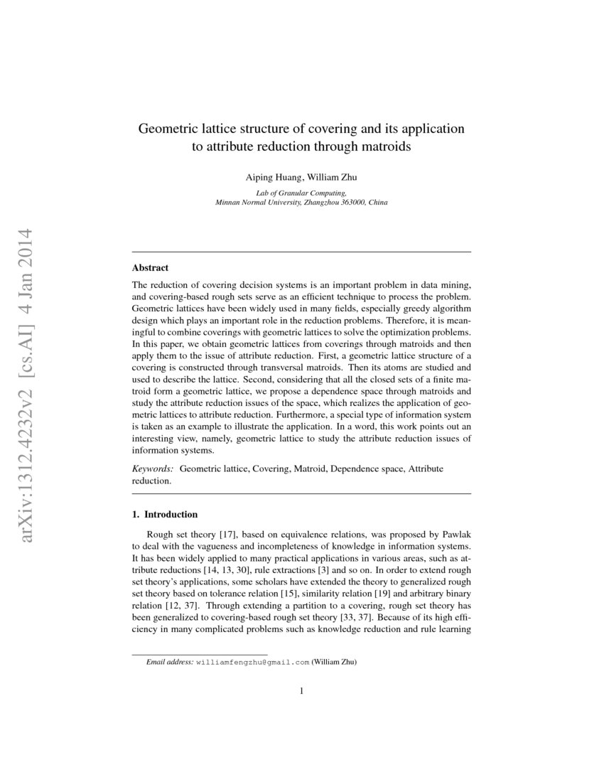 Geometric lattice structure of covering and its application to attribute reduction through ...
