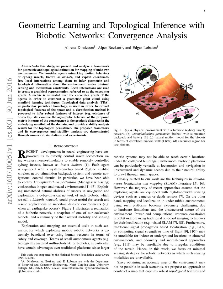 Geometric Learning and Topological Inference with Biobotic Networks: Convergence Analysis | DeepAI