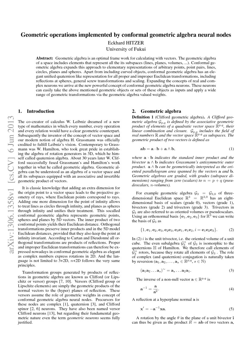 Geometric operations implemented by conformal geometric algebra neural ...