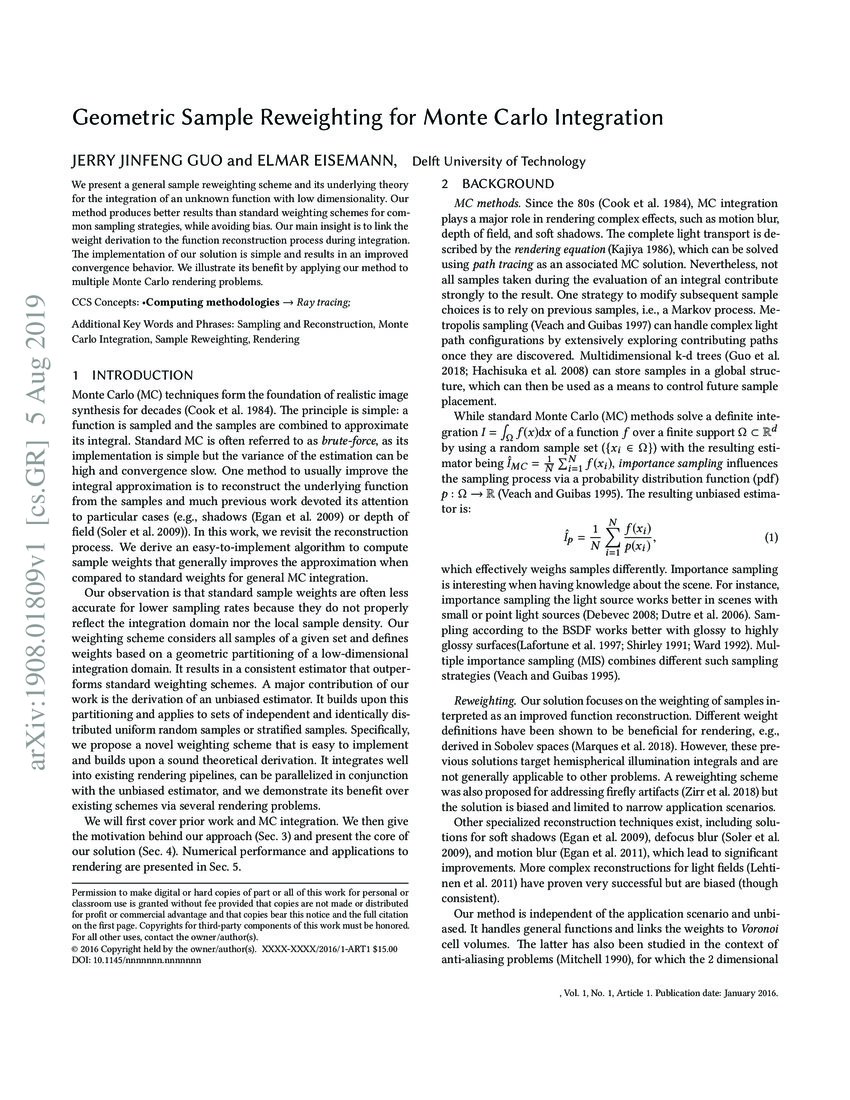 Geometric Sample Reweighting for Monte Carlo Integration | DeepAI