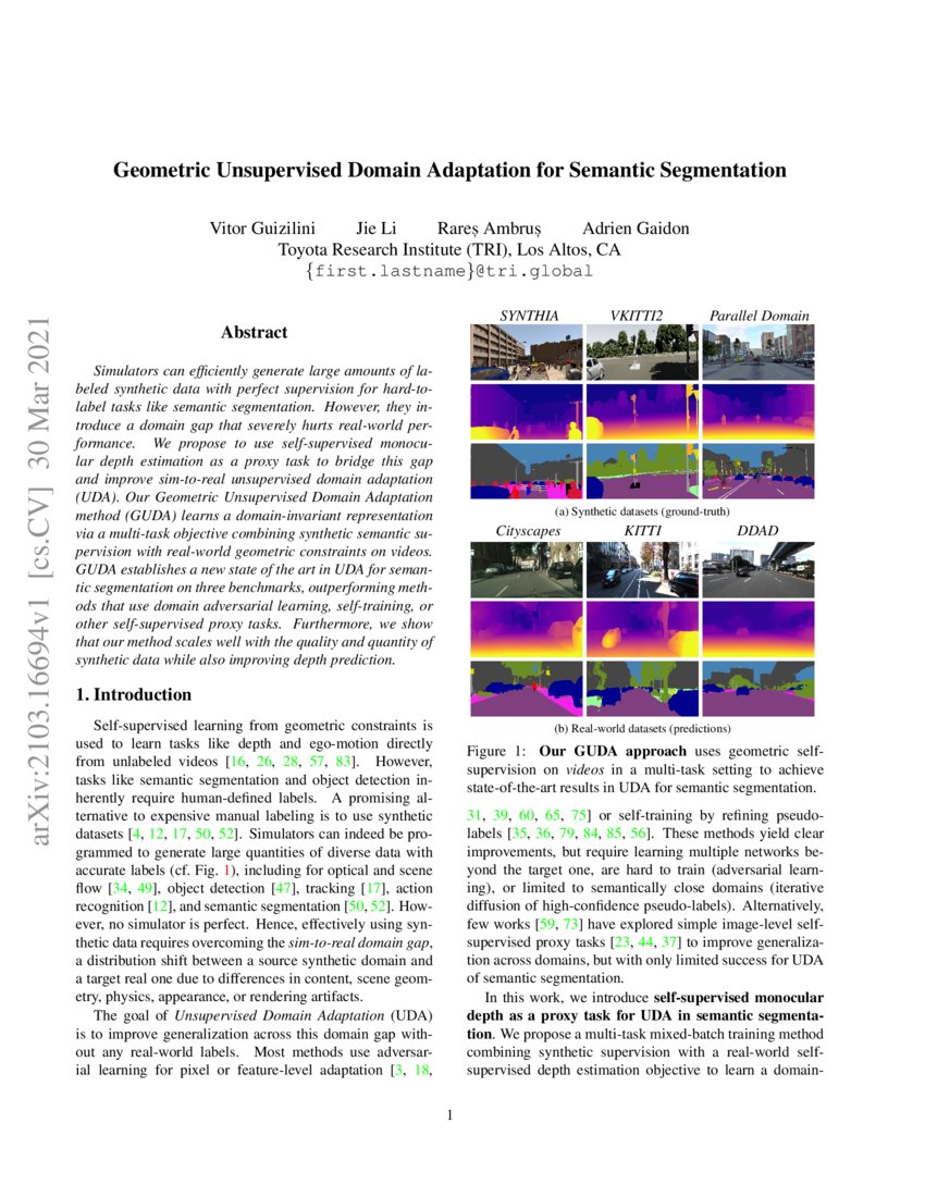 Geometric Unsupervised Domain Adaptation for Semantic Segmentation | DeepAI Geometric Unsupervised Domain Adaptation for Semantic Segmentation | DeepAI