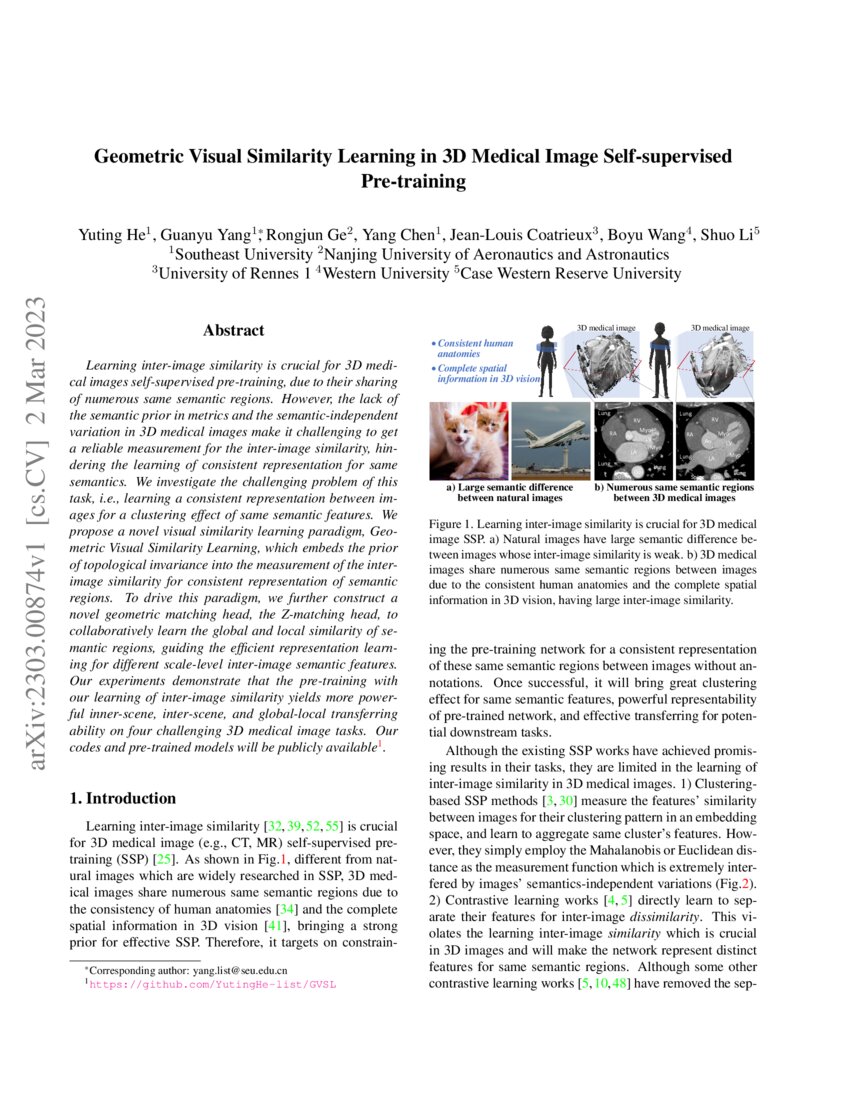 Geometric Visual Similarity Learning in 3D Medical Image Self ...