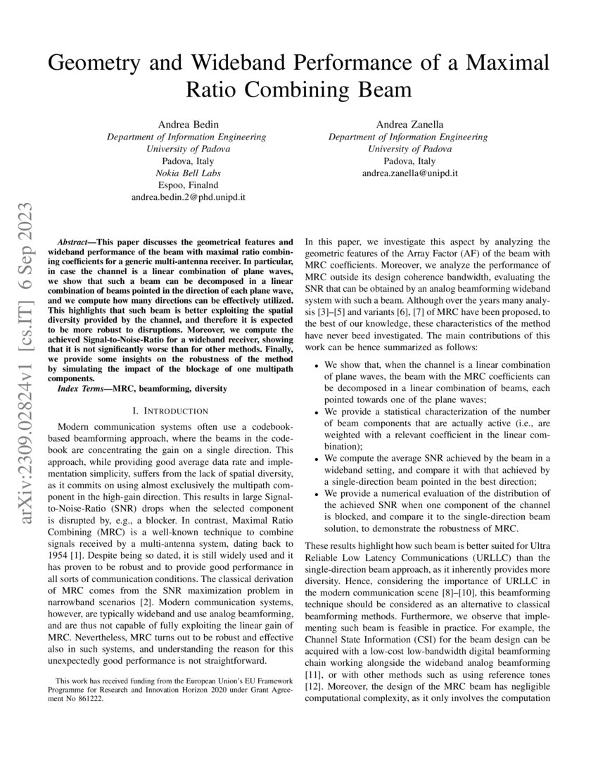 Geometry And Wideband Performance Of A Maximal Ratio Combining Beam 6944