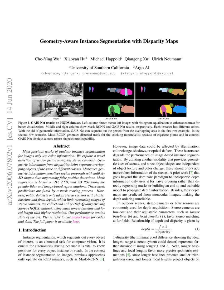 Geometry-Aware Instance Segmentation with Disparity Maps | DeepAI
