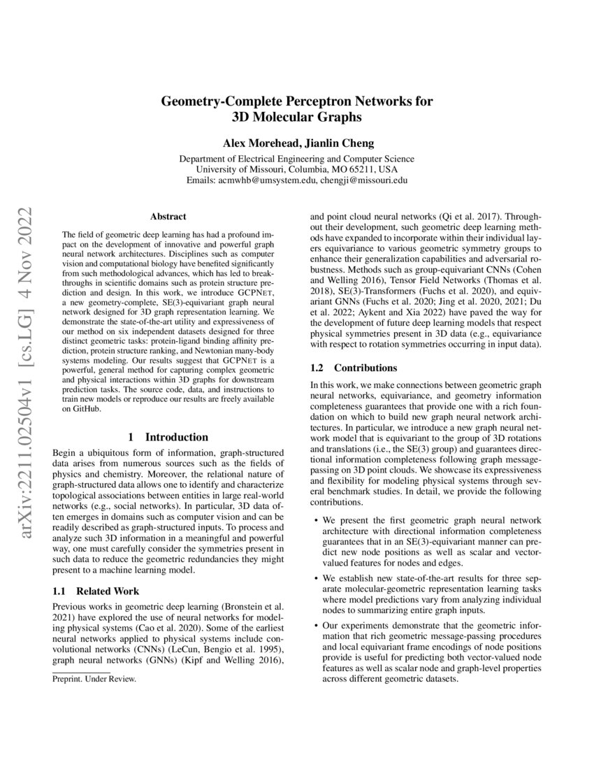 Geometry-Complete Perceptron Networks for 3D Molecular Graphs | DeepAI